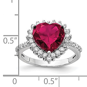 IceCarats 925 Sterling Silver Lab Grown Created Red Ruby White Cubic Zirconia CZ Heart Love Halo Round Ring Size 7
