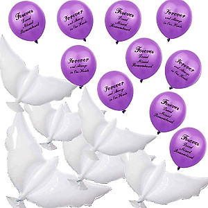 26 Pieces Purple Memorial Balloons Funeral Remembrance Balloons and 41.3 Inch Peace Dove Balloons for Release in Sky,Condolence, Funeral, Anniversary, Memorial Services
