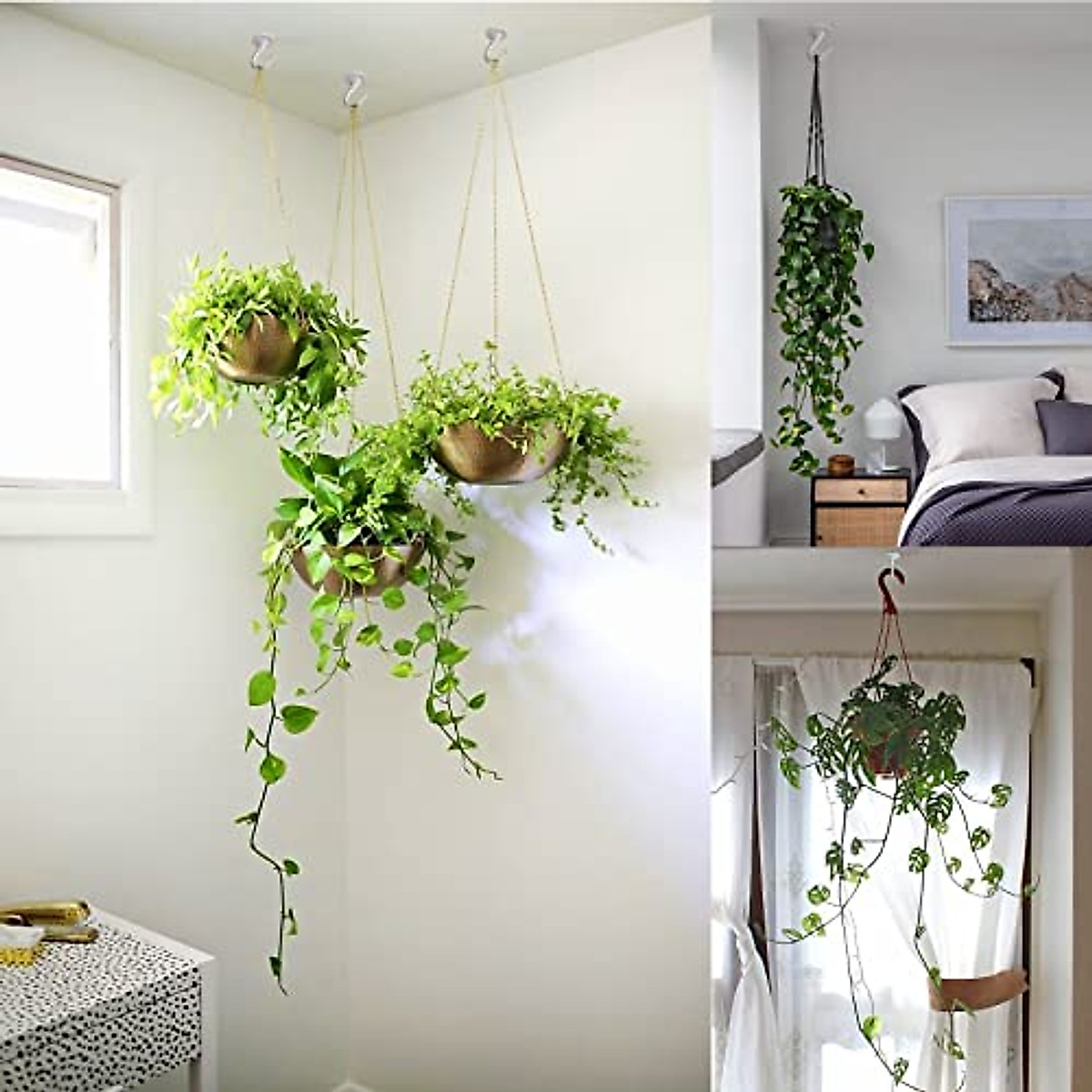 通用 Swag Hooks for Ceiling Hanging, 2 Set Ceiling Hooks for Hanging Plants, Metal Material, Hanging Screws with Beautiful Totems (White)