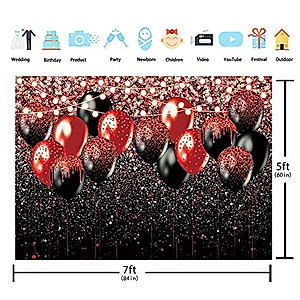Red and Black Glitter Backdrop Balloons Bokeh Birthday Photography Background for Men and Women, Suitable for Wedding Prom Party Decoration Banner Props 7x5FT(Width 210cm x Height 150cm)
