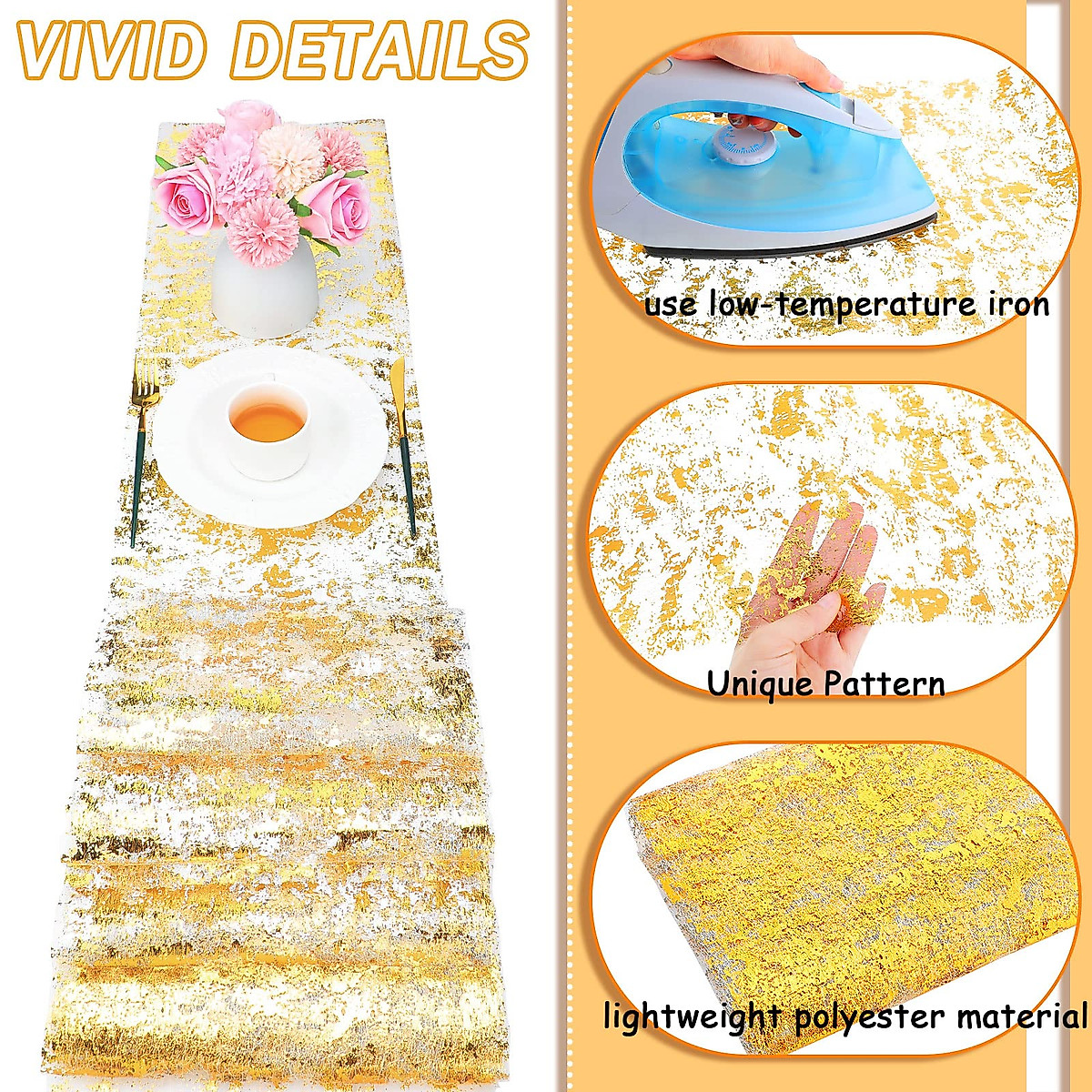 12 Pieces Gold Table Runner Metallic Thin Mesh Table Runner Roll 11 x 84 Inches Gold Table Decorations for Party Glitter Table Runner Rectangle Thin Table Cloths for Wedding Baby Shower Birthday