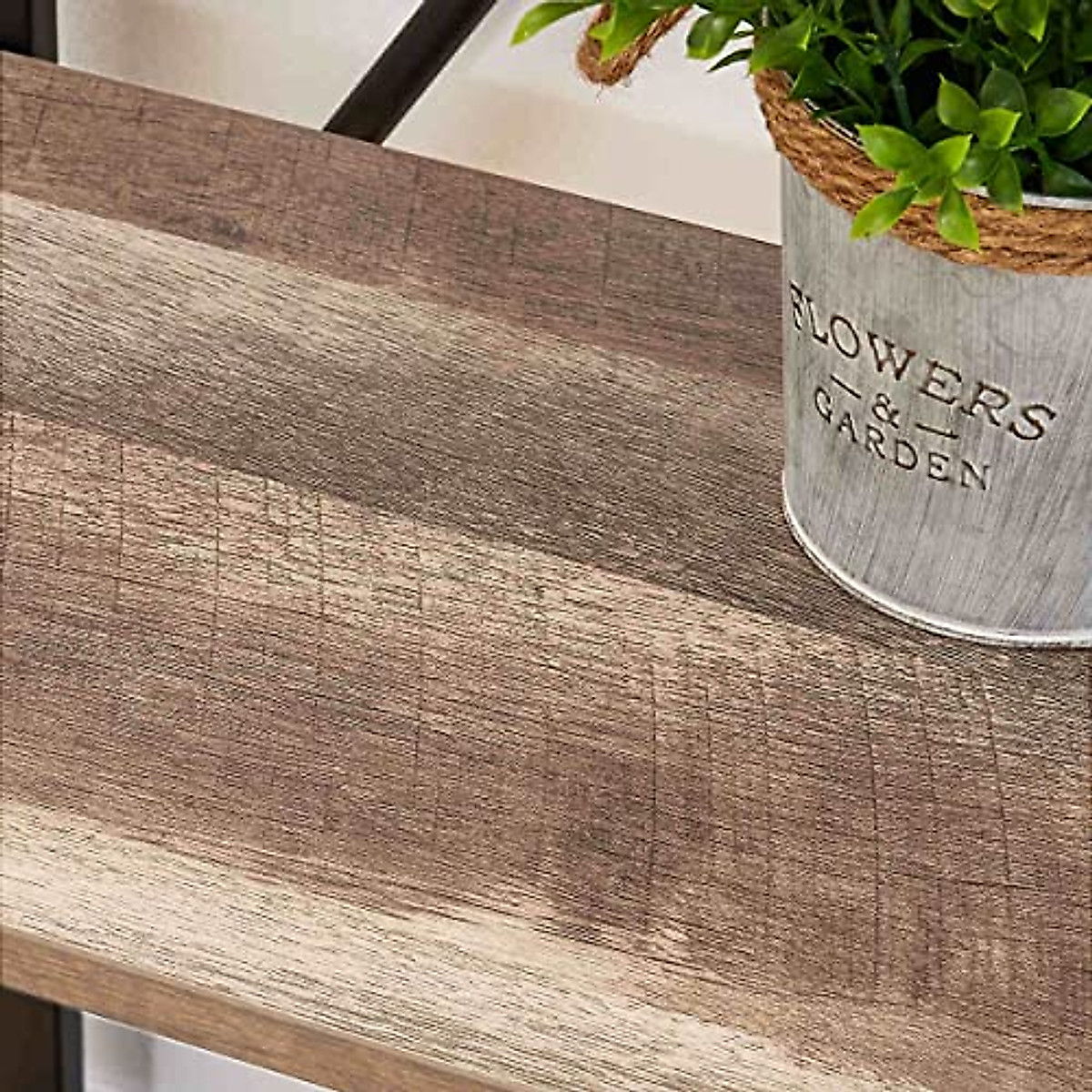 BON AUGURE Rustic Ladder Bookshelf Bookcase, Industrial 5 Tier Ladder Shelf Shelving Unit, Wood and Metal Leaning Shelves for Living Room (Vintage Oak)