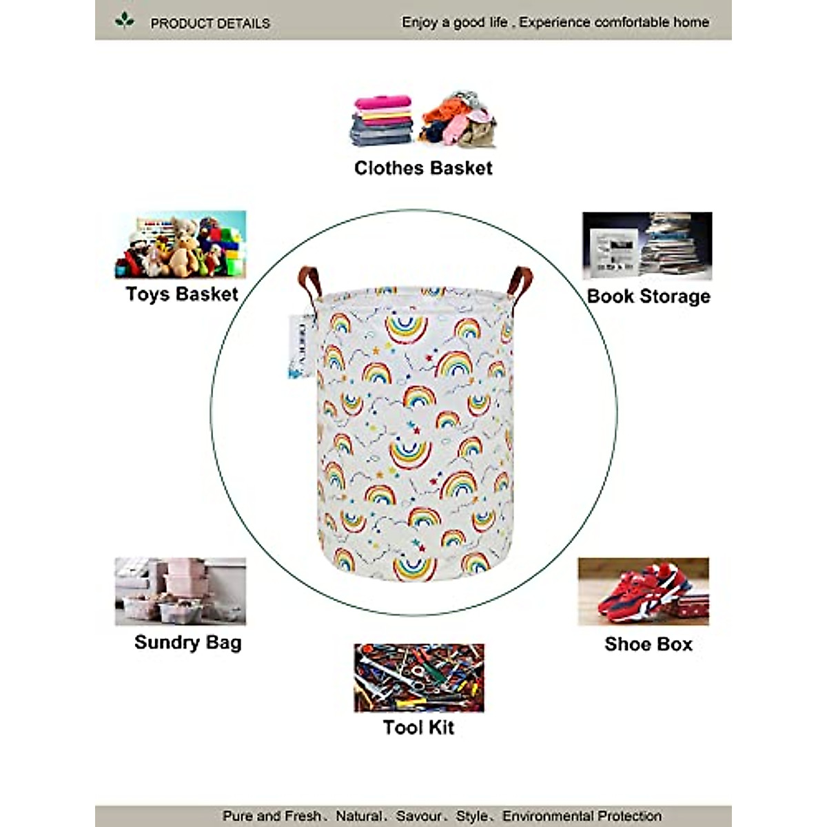 ONOEV Round waterproof laundry basket、foldable storage basket、laundry Hampers with handle、gift basket,suitable for children's room and toy storage (Rainbow)