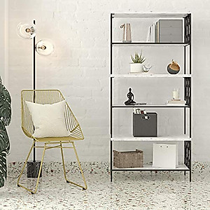 CosmoLiving by Cosmopolitan Ella 5 Shelf, White Marble/Black Bookcase