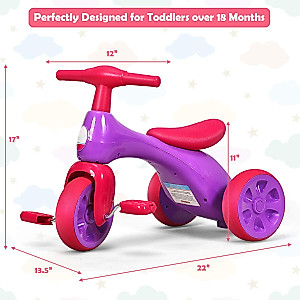 Costzon Kids Tricycle, Baby Balance Bike Walker with Foot Pedals, BB Sound and Storage Box, Lightweight, Rider Trike for Toddler 1 2 3 Years Old Indoor Outdoor, Children 3 Wheels Bicycle Toy (Purple)