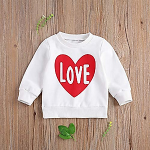 Infant Toddler Baby Girls Love Printed Pullover Sweatshirt Long Sleeve Casual Sweater Top Valentine's Day Clothes (Love Printed, 1-2T)