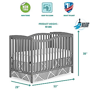 Dream On Me Chelsea 5-in-1 Convertible Crib, Steel Grey