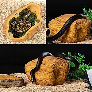REPTIZOO Reptile Hide Cave, Snake Cave and Hides, 3-in-1 Magnetic Attraction Cave for Snake, Ball Python, Geckos Reptiles (Large Size)