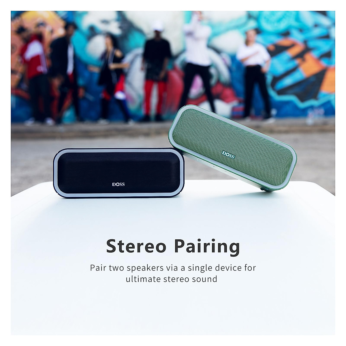 DOSS Bluetooth Speaker, SoundBox Pro+ Wireless Bluetooth Speaker with 24W Impressive Sound, Booming Bass, IPX6 Waterproof, 15Hrs Playtime, Wireless Stereo Pairing, Mixed Colors Lights, 66 FT- Green