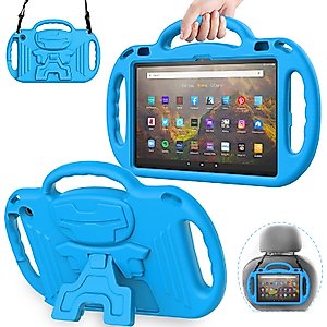 AVAWO Kids Case for Fire HD 10 & Fire HD 10 Plus Latest Model Tablet (13th/11th Generation 2023/2021 Release), with Shoulder Strap, Lightweight Shockproof Handle, Blue