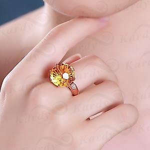 Kardy Amazing Women's Solid 14K Rose Gold Natural Citrine Gemstone Prong Diamond Wedding Engagement Ring Sets