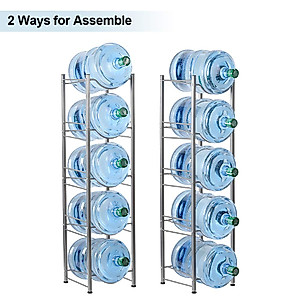 5-Tier Water Cooler Jug Rack, 5 Gallon Water Bottle Storage Rack Detachable Heavy Duty Water Bottle Cabby Rack for Home, Office Organization (Silver)