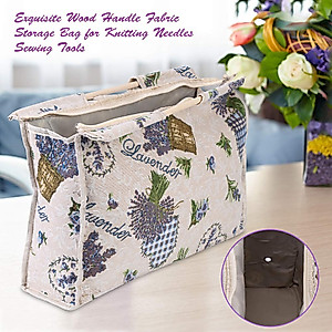 Knitting Bag, Lightweight Knitting Organizer Fabric Large Capacity Wood Handle Travel Yarn Storage Bag Tote Organizer for Knitting Needles Sewing Tools Great Gift(Blue Flower)