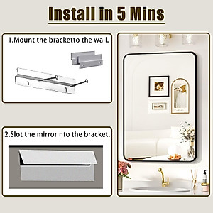 TOTOZAKUL Bathroom - Wall - Mirror - for Over Sink 20x28inch, Wall-Mounted Vanity Mirror for Bedroom Living/Dining Room, Modern Rectangle Black Framed Hanging Makeup Mirrors