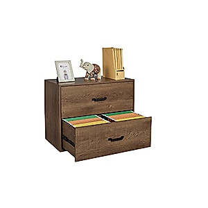 SYING88 Office Lateral File Cabinets, 2 Drawer Wood Lateral File Cabinet with Anti-tilt Mechanism, Storage Filing Cabinet for Home Office (Brown)