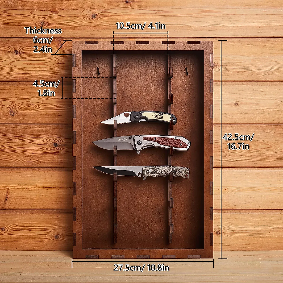 pocket knife display Stand - Knife Showcase for Collections -Pocket Knife Shelf - rustic knife barn Military Folding Knife Shadow Box Wall Cabinet
