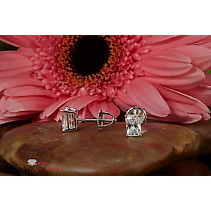 Clara Pucci 2 ct Brilliant Emerald Cut Solitaire Studs Clear Simulated Diamond 14k White Solid Gold Earrings Screw back