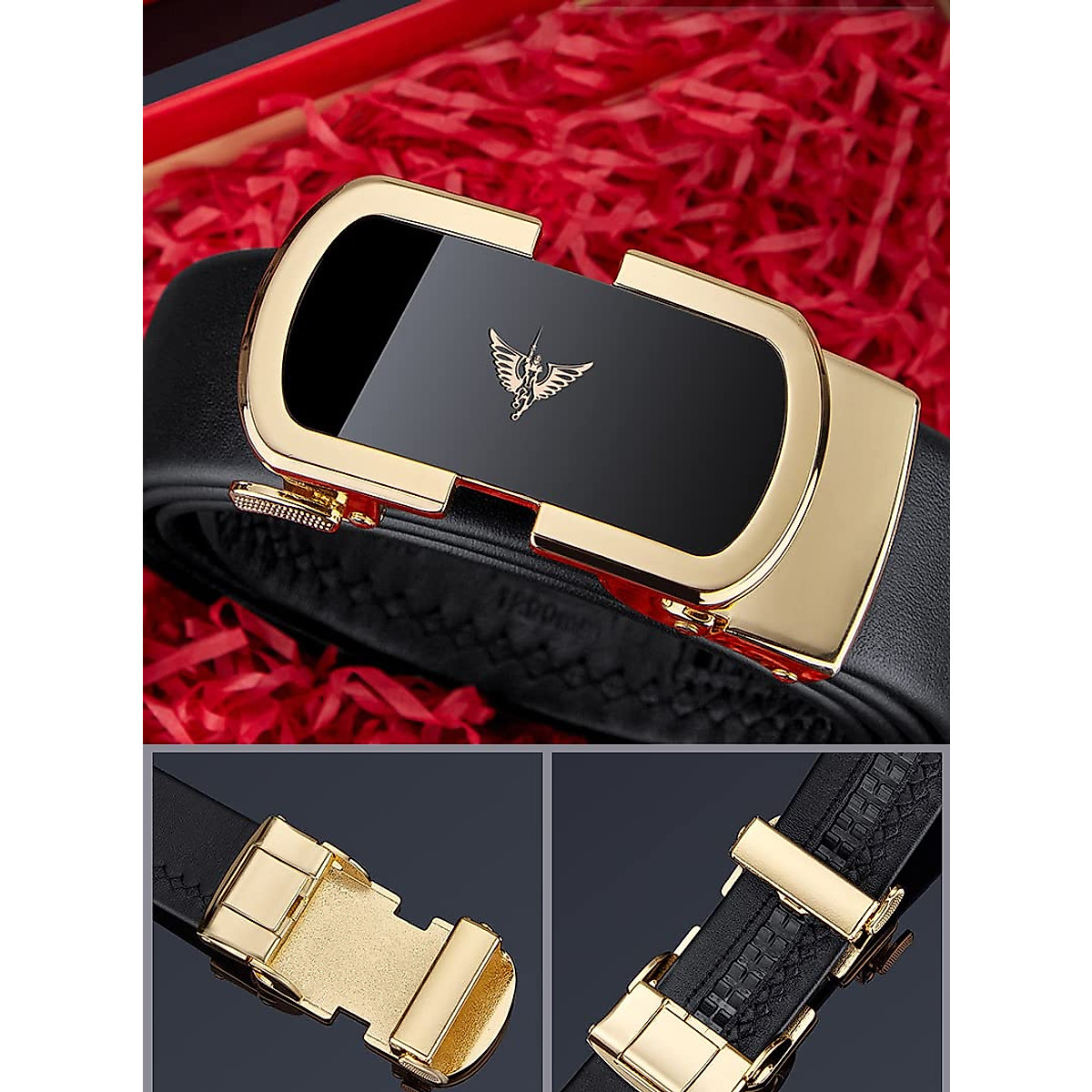 VANNANBA Leather Ratchet Belts for Men Fashion Automtic Buckle Waist Belt,Mens Belt with Gift Box