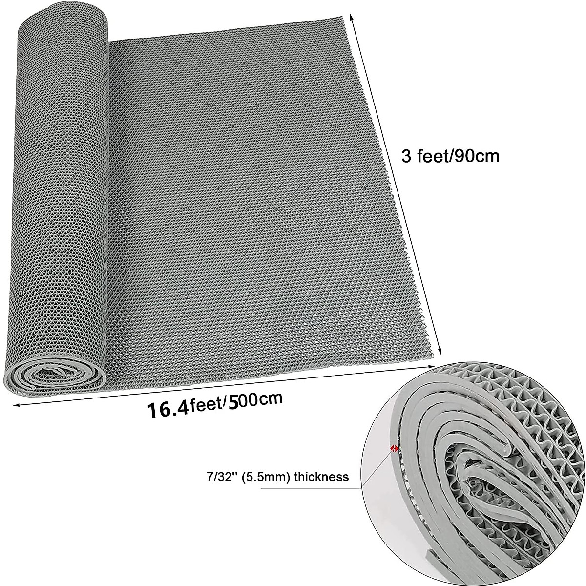 jxgzyy Commercial Drainage Mat PVC Non Slip Wet Area Commercial Floor Mat 3x16.4 Ft 0.22'' Thick Pool Drain Floor Mat Door Mat Roll for Restaurant Bars Bathroom Patio Outdoor Indoor Rug (Grey)