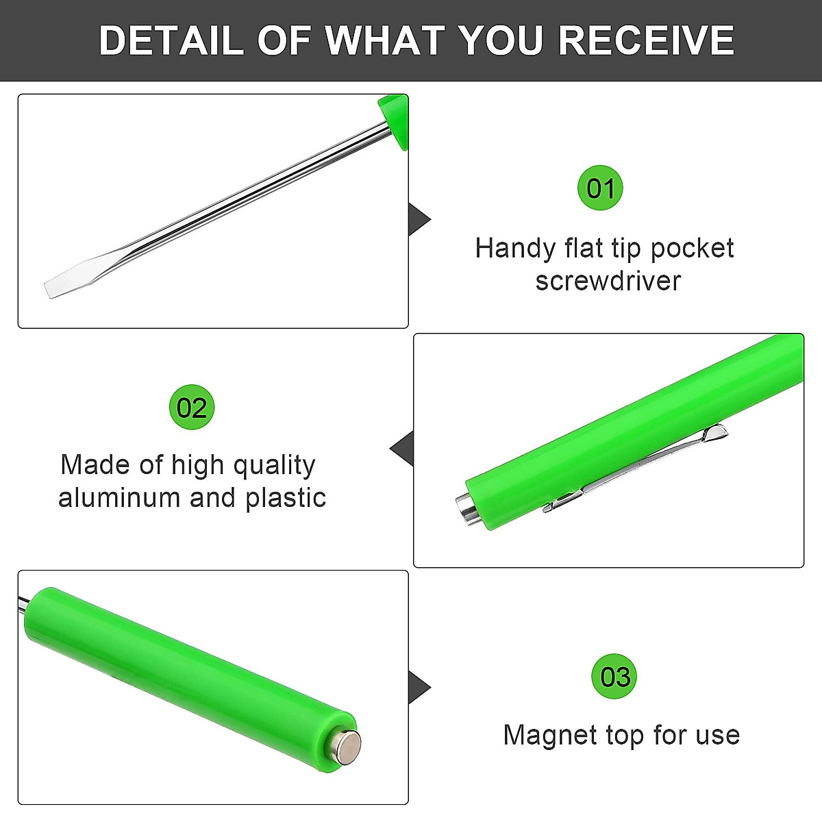 10 Pieces Pocket Screwdriver Mini Tops And Pocket Clips Pocket Screwdriver Magnetic Slotted Pocket Screw Driver with A Single Blade Head for Mechanical, Electrician (Green)