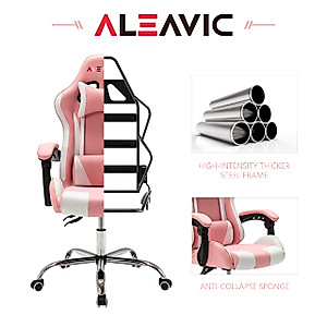 ALEAVIC Gaming Chair for Adults, High Back Ergonomic Computer Gaming Chair with Headrest and Lumbar Support, Pink White