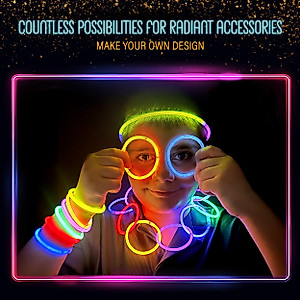 GemPrime 100 Pcs Glow Sticks Bulk Party Pack – 8” Glow in the Dark Party Supplies & Party Favors Pack for Christmas, Concerts & Birthdays – 100 Connectors for Glow Bracelets & Glow Necklaces