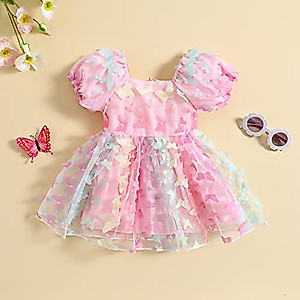 Kids Toddler Baby Girl Princess Dress 3D Butterfly Tulle Dress Summer Fairy Cosplay Birthday Tutu Dress (Multicolored, 4-5 Years)