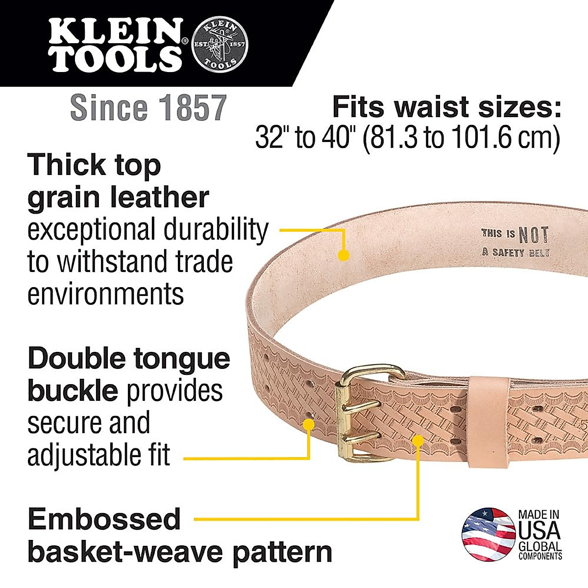 Klein Tools 5415S Tool Belt, Heavy-Duty Leather Work Belt for Contractors, Construction, Carpenters, Electricians, Framers, Ironworkers, Small
