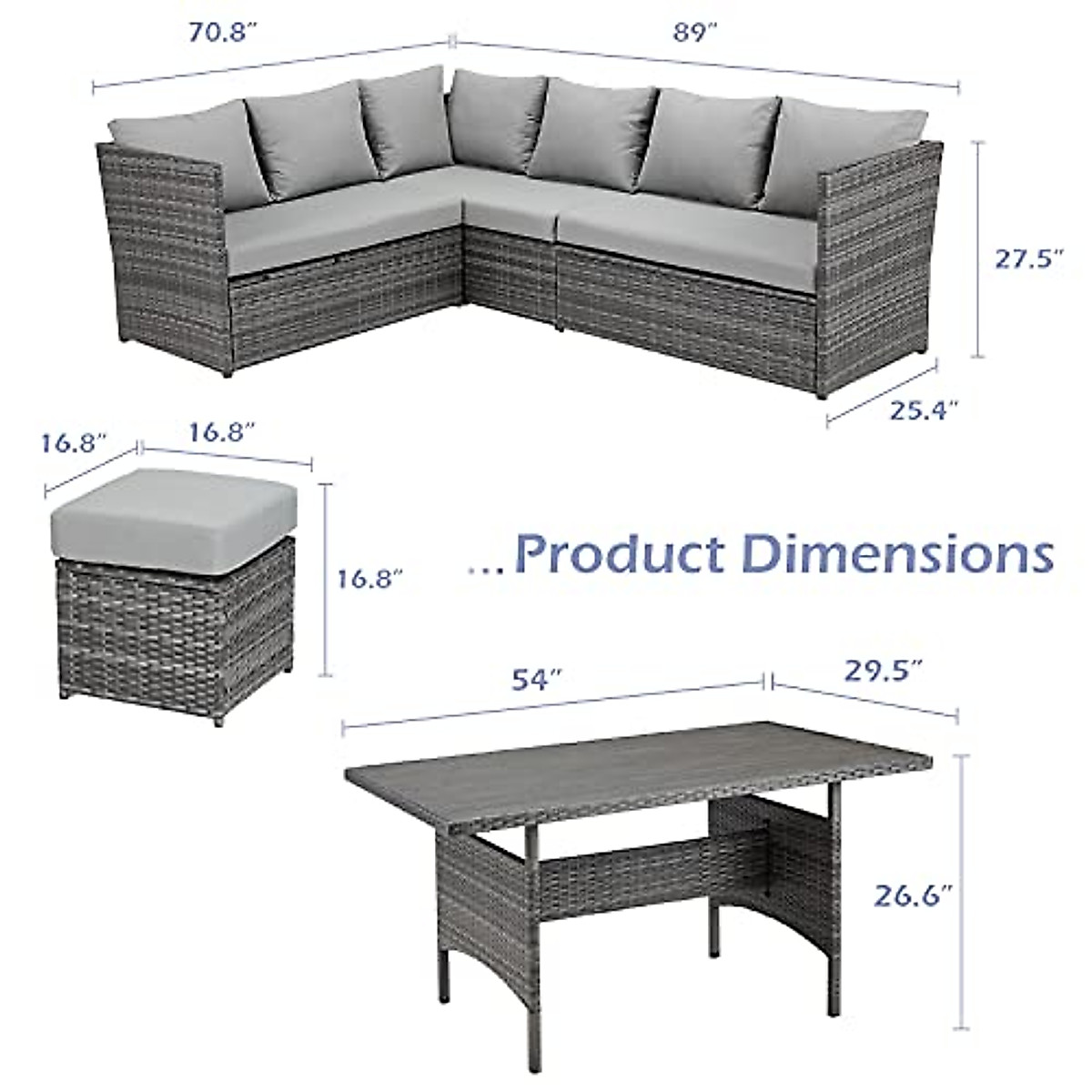 U-MAX 7 Pieces Outdoor Patio Furniture Set,Wicker Patio Furniture Set with Table and Chair, Outdoor Furniture Sets Clearance,Grey Rattan Outdoor Sectional with Grey Cushion