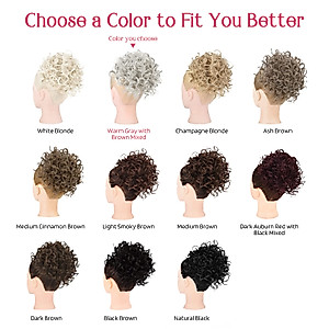 HOOJIH 1PCS Messy Hair Bun Piece Elastic Drawstring Loose Wave Large Curly Bun 60 Gram Short Synthetic Ponytail Hair Bun Extension for Women Daily Use - Silver Gray With Brown mixed