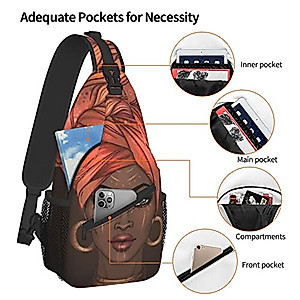 Casual Sling Backpack,African American Woman Crossbody Shoulder Bag Adjustable Chest Rucksack Lightweight Travel Hiking Daypack for Men Women Outdoor Sports Biking Climbing Shopping
