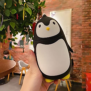 Aduomi Penguin Water Bottle Stainless Steel Insulation Water Bottles Coffee Cartoon Penguins Kids Gifts 8.4oz/250ML, Black, 5.79*3.23inch