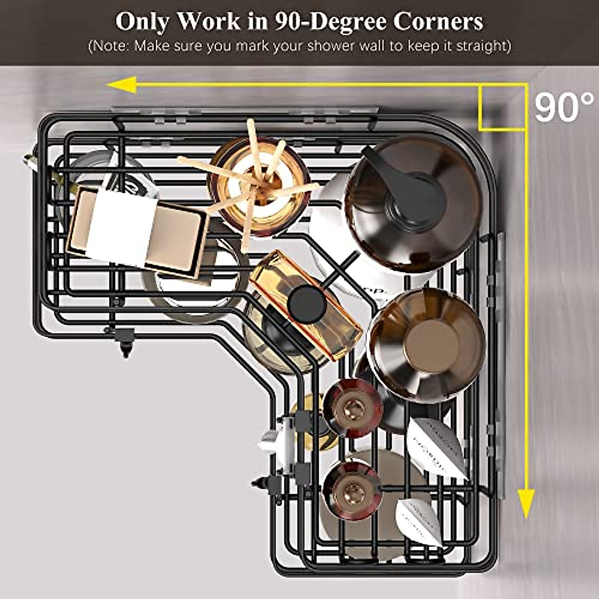 HuggieGems 2 Pack Corner Shower Caddy Organizer Shelf with Hooks, Black Bathroom Shelves Storage Organization