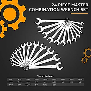 Amazon Basics Combination Metric and SAE Wrench Sets, Set of 24