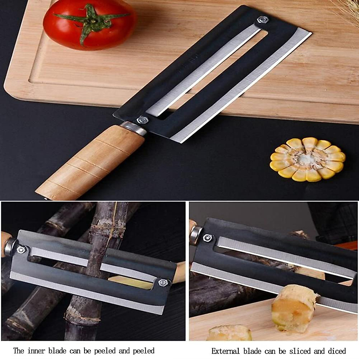 LANGCA Planer Knife, Pineapple Sugarcane Peeling Knife, High Carbon Steel and Wood Straight Handle Anti-Slip Knife, Peeling Artifact