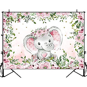 Sensfun Pink Floral Baby Shower Elephant Backdrop Girl Rustic Watercolor Flower Elephant Little Peanut It's A Girl Baby Shower Decorations Supplies Photography Background Cake Table Photo Props 5x3ft