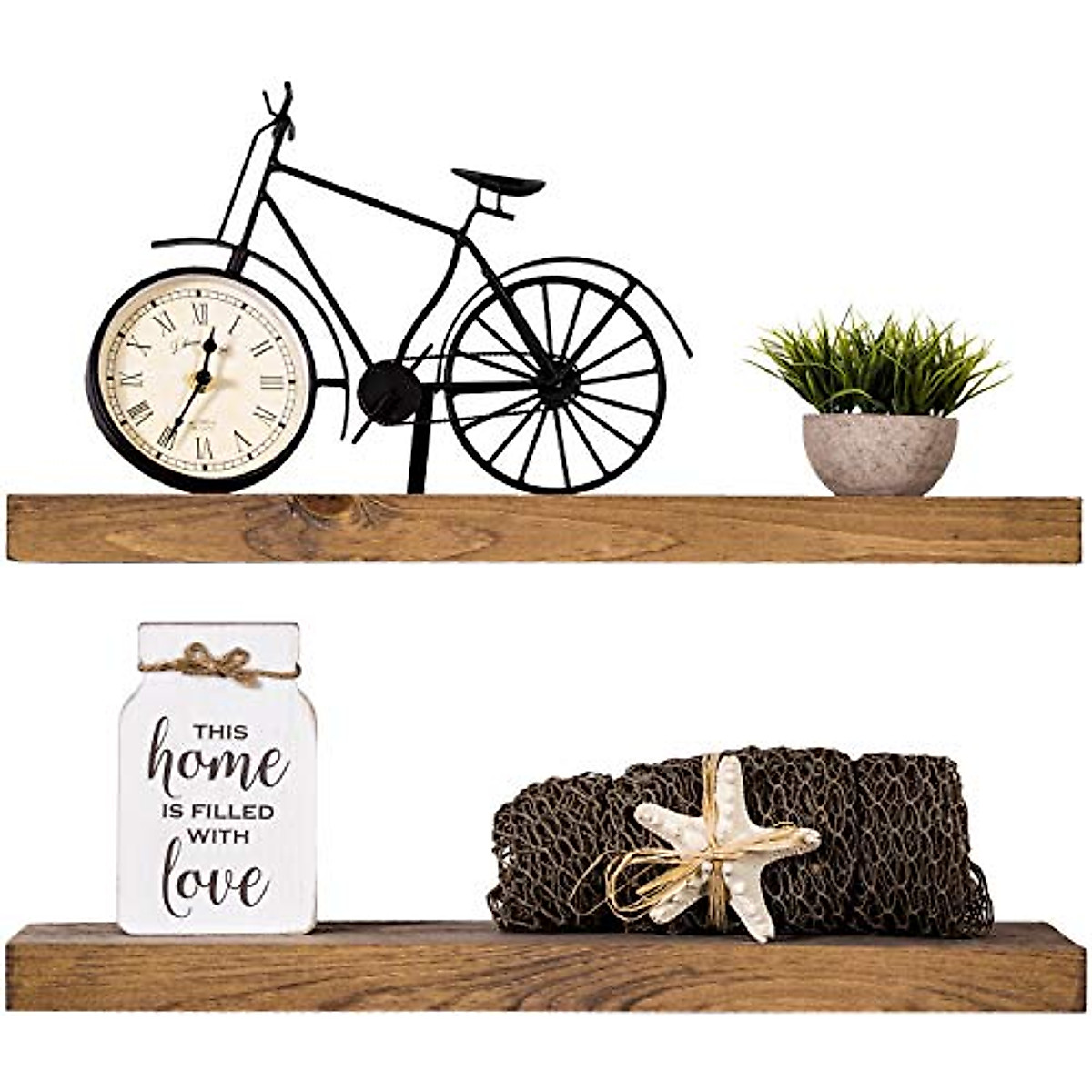 Imperative Décor Floating Wall Shelves Set of 2 - Functional & Rustic Wooden Shelve for Home Furnishing, Bathroom, Kitchen, & Farmhouse - USA Handmade (Light Walnut, 24 Inch Long x 5.5 Inch)