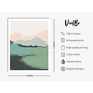 Mountain View, Minimalist Abstract Art, Blue Green Contemporary Wall Art For Home Decor, Modern Boho Art Print Poster, Country Farmhouse Wall Decor 11x14 Inches, Unframed (Mountain View #1)