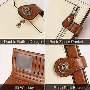 BROMEN Small Wallets for Women RFID Blocking Leather Bifold Purse Zipper Coin Pocket Credit Card Holder with ID Windows Beige Brown