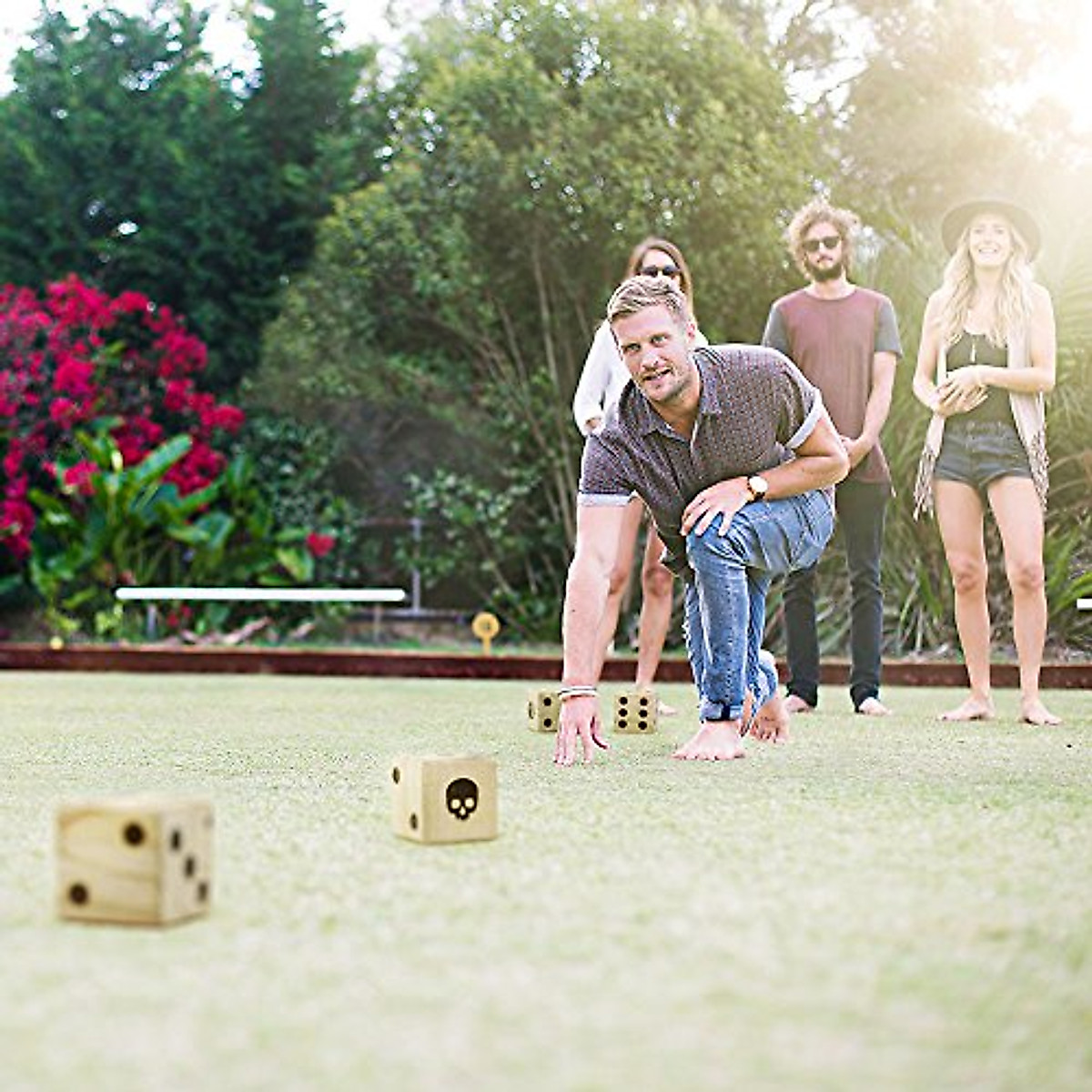 Lawn Bones - Set of Six Jumbo Yard Dice - Includes Carry Bag and Insert with Rules for Various Games - Great for Family BBQs, Backyard Parties, and Other Outdoor Gatherings