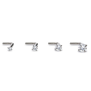 Landorilo 4 PCS L Shaped Silver Nose Rings Stud Paved AAA CZ,20g 316L Surgical Steel Nose Screws Set Hypoallergenic Helix Piercing Jewelry for Women Men(CZ Diameter 1.5mm)
