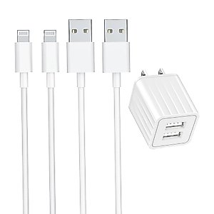 [Apple MFi Certified] iPhone Charger, Veetone 2 Pack 6FT Lightning to USB Fast Charging Data Sync Transfer Cord & Dual Port USB Wall Charger Plug Compatible with iPhone 12/12 Pro/11/XS/XR/X 8 7 6/iPad