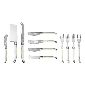 French Home Laguiole Charcuterie Serving Utensils Set of 11 – Kit w/Fork Tipped Spear, Fork Set, Butter Spreader & More– Cheese Serving Utensils w/Faux Ivory Handles for Parties