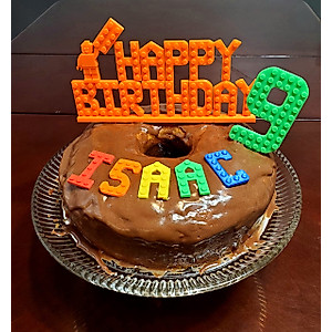 Custom Block Celebration Cake Topper Set Happy Birthday Sign, Name & Numbers Lego Compatible (1 Number / 5 Letters or Less)