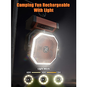 Battery Powered Fan - 9-Inch Rechargeable Fan Portable, 20000mAh(60Hrs) Camping Fan for Tent, Auto Oscillation Cordless Fan, Tent Fan for Camping with Remote/light, 4 Speeds, 4 Timing, Outdoor
