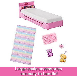 Barbie My First Barbie Doll House Furniture, Bedtime Playset with Trundle Bed, Plush Puppy & Accessories, Toys for Little Kids, 13.5-inch Scale