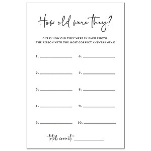 How Old Were They Game for Bridal Shower, Couple, Baby Shower, Parents-to-be - 48 Cards (Black)
