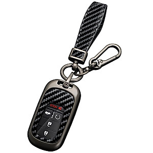 SANRILY Carbon Fiber Pattern Black Smart Key Fob Cover Case Fit for Honda Accord 2022 2023 Civic HR-V CR-V Pilot Sport SI EX EX-L Touring Keyless with Keychain