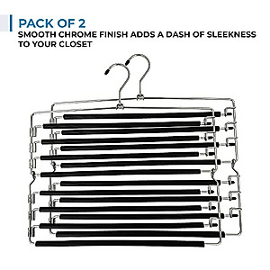 USTECH Metal Space Saving Hangers for Closet Organization | Heavy Duty Foam Padding, Non-Slip & Removable Trouser Bar for Convenient Functionality | Folding Mechanism for Easy Storage | Pack of 2