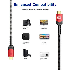 JSAUX 4K Long HDMI Cable 2 Pack 25 ft, 18Gbps High Speed HDMI 2.0 Braided Cord, 4K 60Hz HDR, 2K 1440P 144Hz, 1080p, HDCP 2.2, 3D, ARC, Ethernet Compatible for Monitor Smart TV PC PS5 PS4 Blu-ray -Red